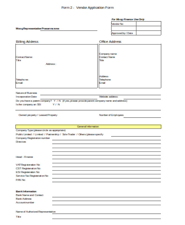 FREE 9+ Sample Vendor Application Forms in MS Word | PDF | Excel