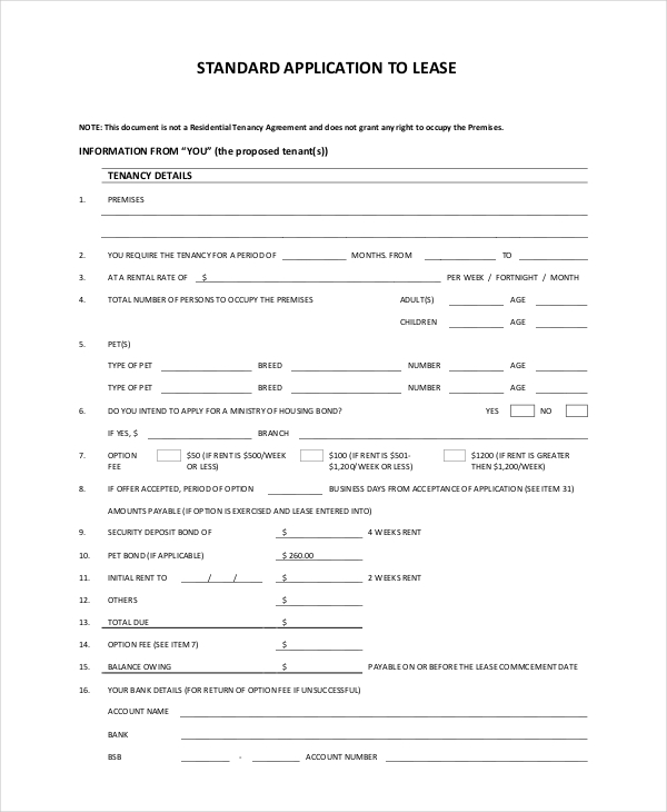 FREE 9+ Lease Application Form Samples in PDF | MS Word