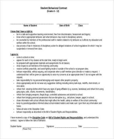 FREE 8+Sample Behavior Contracts in MS Word | PDF