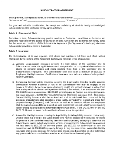 FREE 9+ Sample Subcontractor Agreement Forms in MS Word | PDF