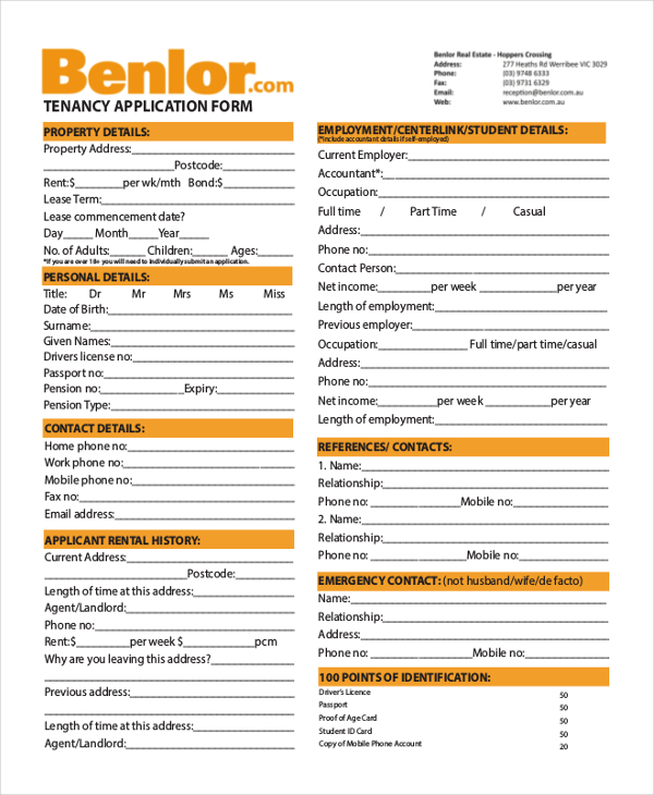 FREE 9+ Lease Application Form Samples in PDF | MS Word
