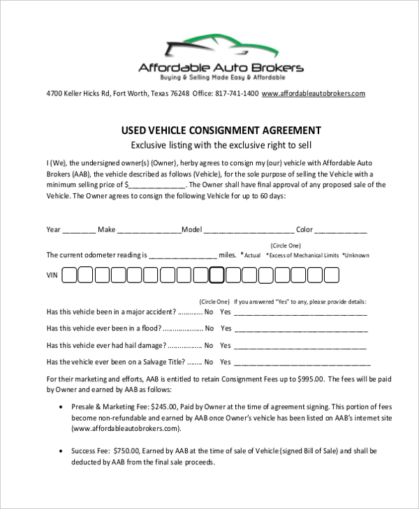 FREE 8+ Sample Consignment Agreement Forms in PDF | MS Word