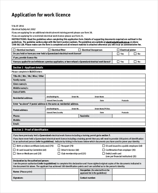 FREE 12+ Work Application Form Samples, PDF, MS Word, Google Docs