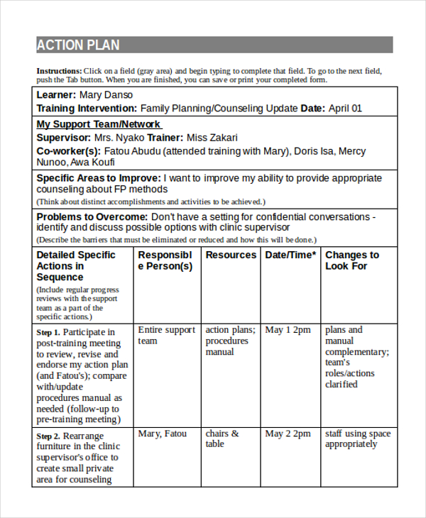 FREE 10 Sample Action Plan Forms In MS Word PDF Excel