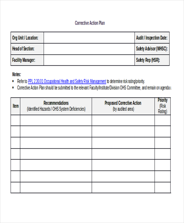 Free Corrective Action Plan Template Word PRINTABLE TEMPLATES