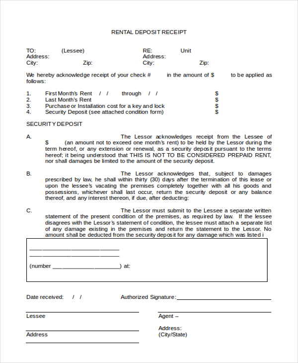 FREE 12+ Rental Receipt Form Samples, PDF, MS Word, Google Docs, Excel