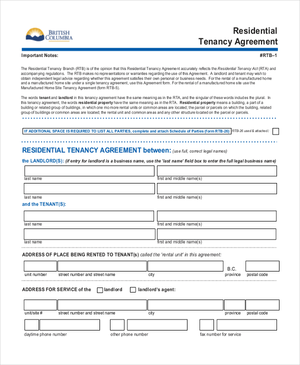 FREE 6+ Sample Residential Agreement Forms in MS Word | PDF