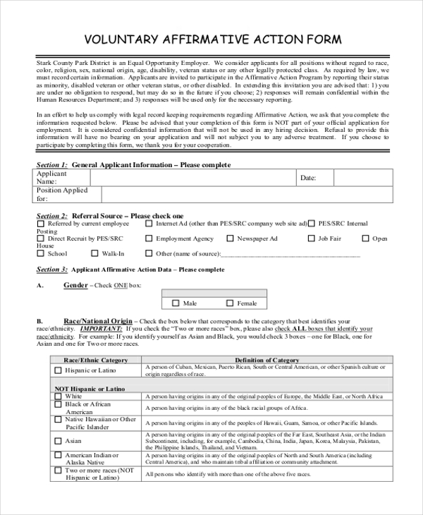 FREE 10+ Sample Affirmative Action Forms in PDF | MS Word