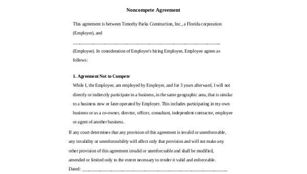 FREE 8 Sample Non Compete Agreement Forms In PDF MS Word