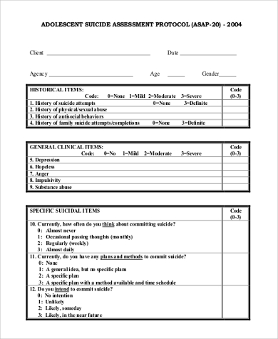 FREE 6+ Sample Suicide Risk Assessment Forms in MS Word | PDF