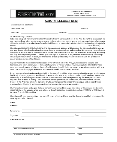 FREE 9+ Sample Actor Release Forms in PDF | MS Word