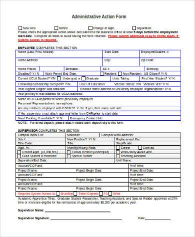 FREE 7+ Sample Administrative Action Forms in PDF | MS Word