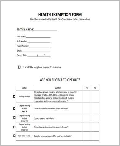 FREE 9+ Sample Health Care Exemption Forms in PDF | MS Word