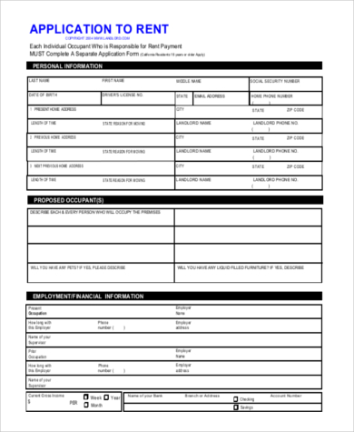 FREE 9+ Rent Application Samples in PDF | MS Word | Excel