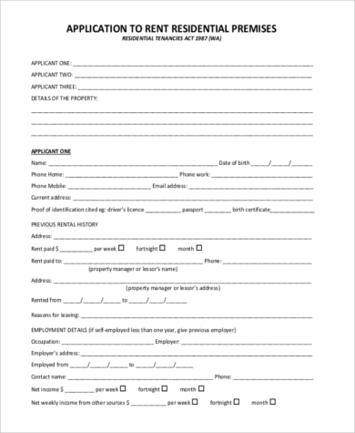 FREE 9+ Rent Application Samples in PDF | MS Word | Excel