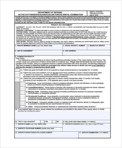 FREE 6+ Sample Army Dental Forms in PDF | MS Word