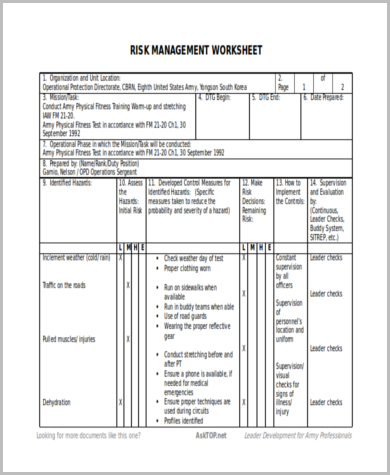 FREE 5+ Sample Army Risk Assessment Forms in MS Word | PDF
