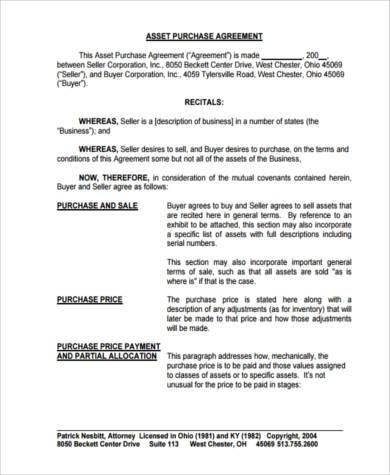 FREE 7+ Sample Asset Agreement Forms in PDF | MS Word