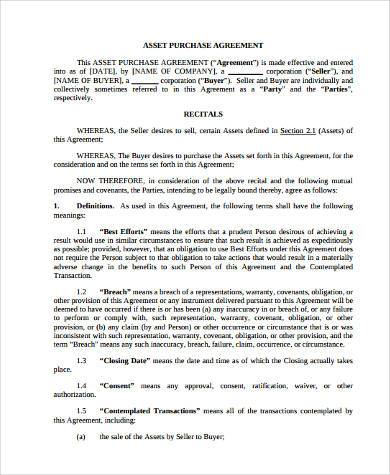 FREE 7+ Sample Asset Agreement Forms in PDF | MS Word