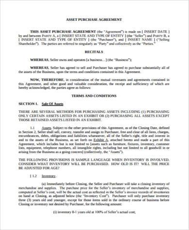 FREE 7+ Sample Asset Agreement Forms in PDF | MS Word