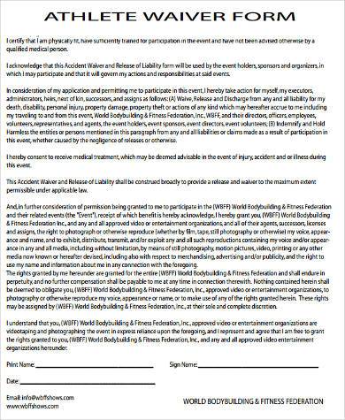 FREE 9+ Sample Athlete Waiver Forms in PDF | MS Word