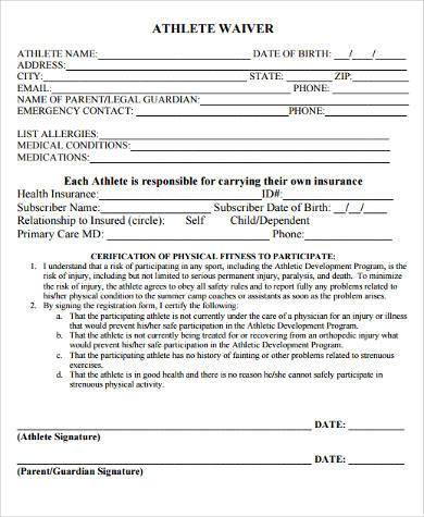 FREE 9+ Sample Athlete Waiver Forms in PDF | MS Word