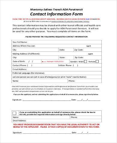 FREE 9+ Sample Contact Information Forms in MS Word | PDF