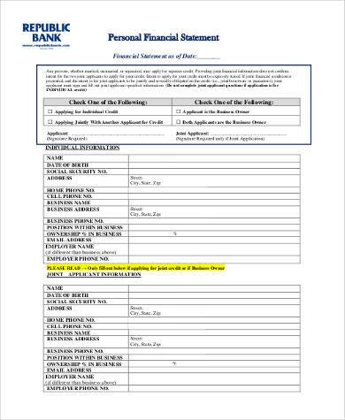FREE 9+ Personal Financial Statement Form Samples in PDF | MS Word | Excel