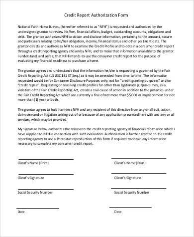 FREE 9 + Sample Credit Report Authorization Forms in MS Word | PDF