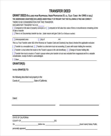 FREE 8+ Deed Transfer Form Samples in PDF | MS Word