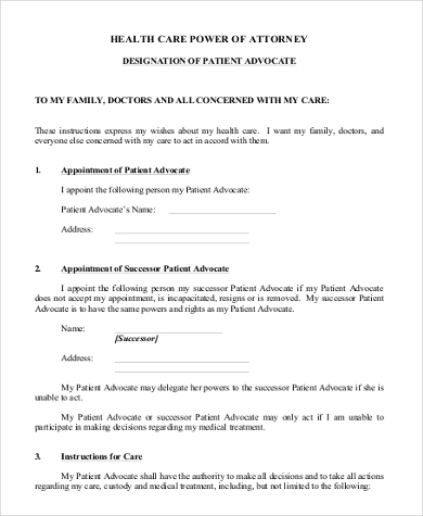 FREE 7+ Sample Health Care Power of Attorney Forms in PDF | MS Word