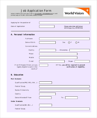 FREE 10 Sample Job Application Forms In MS Word PDF Excel Sample Job ...