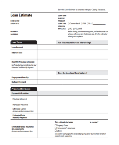FREE 7+ Sample Loan Estimate Forms in PDF | MS Word