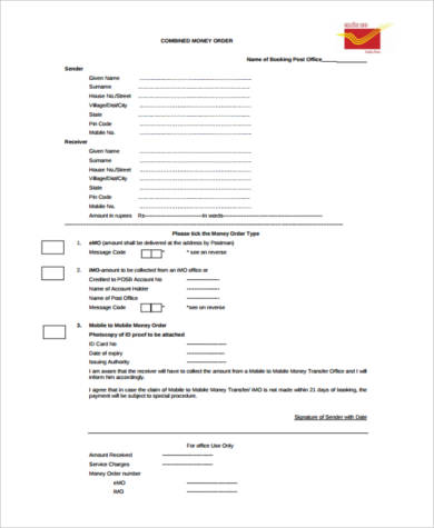 FREE 9+ Sample Money Order Forms in PDF | MS Word