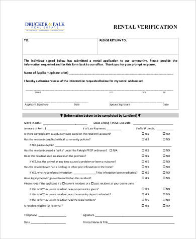 FREE 9+ Rental Verification Forms & Samples in MS Word | PDF