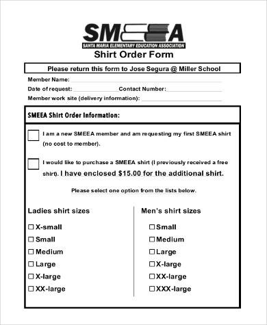 FREE 11+ Sample Shirt Order Forms in PDF | Excel | MS Word