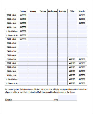 FREE 10+ Sample Blank Schedule Forms in PDF | MS Word | Excel