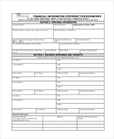 FREE 11+ Business Financial Statement Form Samples, PDF, MS Word ...