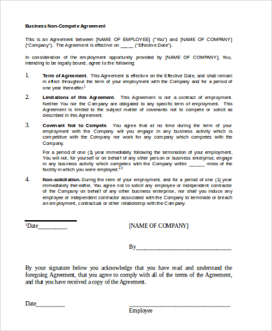 FREE 6+ Sample Non-Competition Agreement Forms in PDF | MS Word
