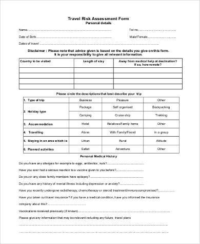FREE 7+ Sample Travel Risk Assessment Forms in PDF | MS Word