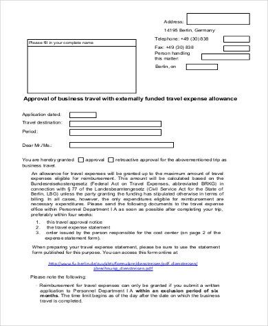 FREE 11+ Sample Travel Approval Forms in PDF | Excel | MS Word
