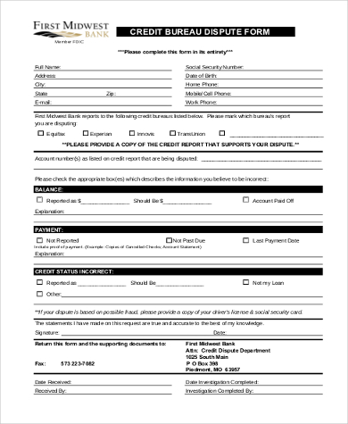 FREE 9+ Sample Credit Dispute Forms in PDF | MS Word