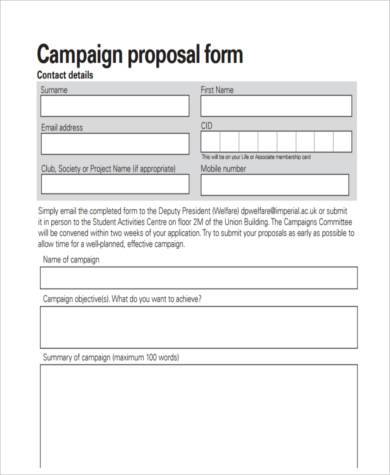 FREE 9+ Sample Campaigns Proposal Forms in MS Word | Pages | PDF ...