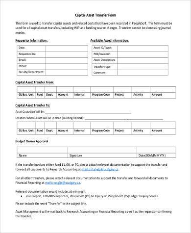 FREE 7+ Sample Assets Transfer Forms in MS Excel | PDF