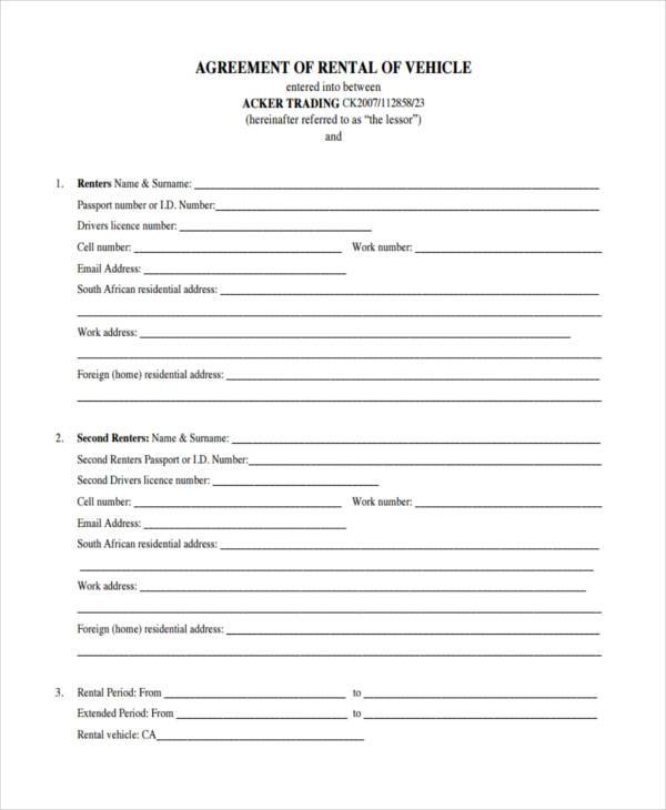 Auto Lease Agreement Template