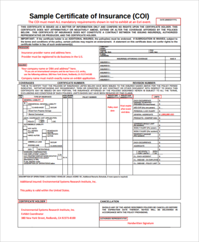 FREE 10+ Certificate of Liability Insurance Form Samples, PDF, MS Word ...