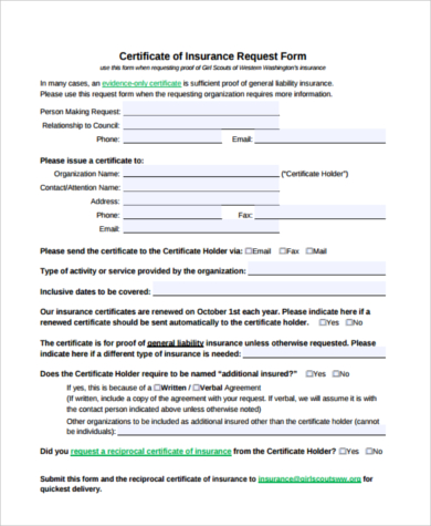 FREE 10+ Certificate of Liability Insurance Form Samples, PDF, MS Word ...