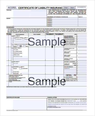 FREE 10+ Certificate of Liability Insurance Form Samples, PDF, MS Word ...