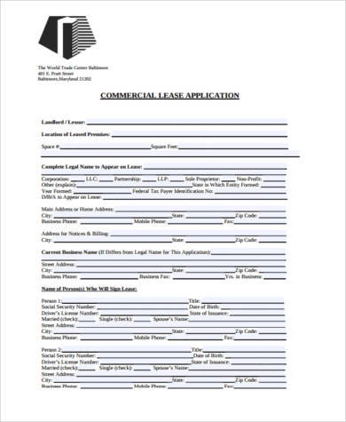 FREE 10+ Sample Commercial Lease Application Forms in PDF | MS Word