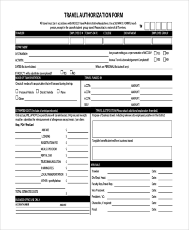FREE 8+ Sample Travel Authorization Forms in PDF | MS Word | Excel